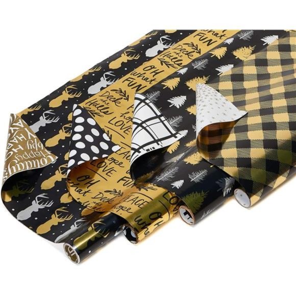 Party Supplies | 8 Sq Ft Reversible Christmas Wrapping Paper Bundle 4 ...